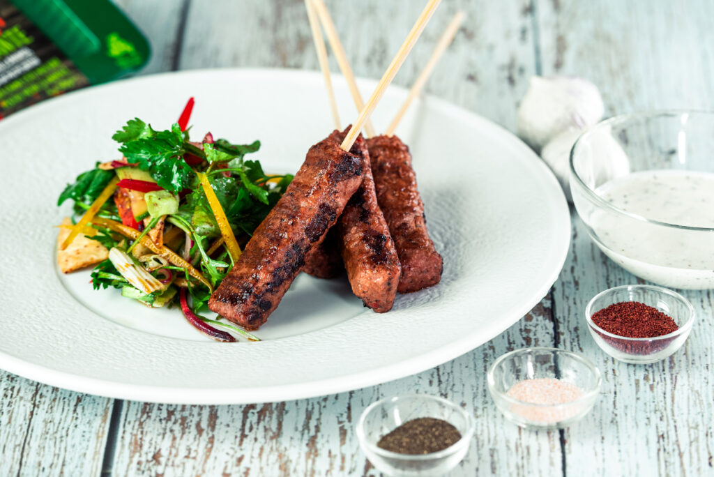 Kebab with Plant-Based Cevapcici, Fattoush Salad and Yogurt Sauce ...